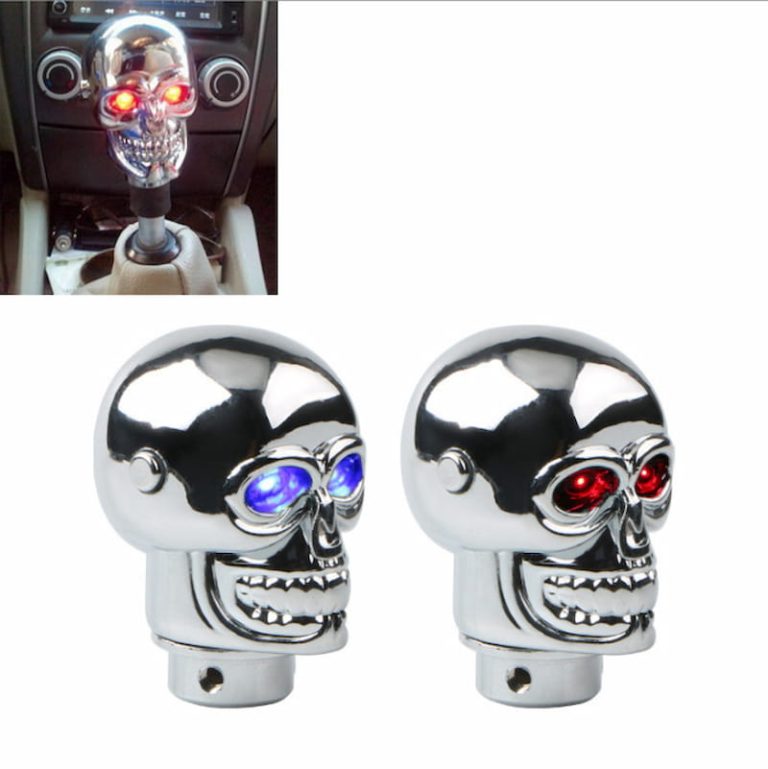 Silver Chrome Metal Skull Shift Knob with Led Lights Eyes | Coolshiftknobs