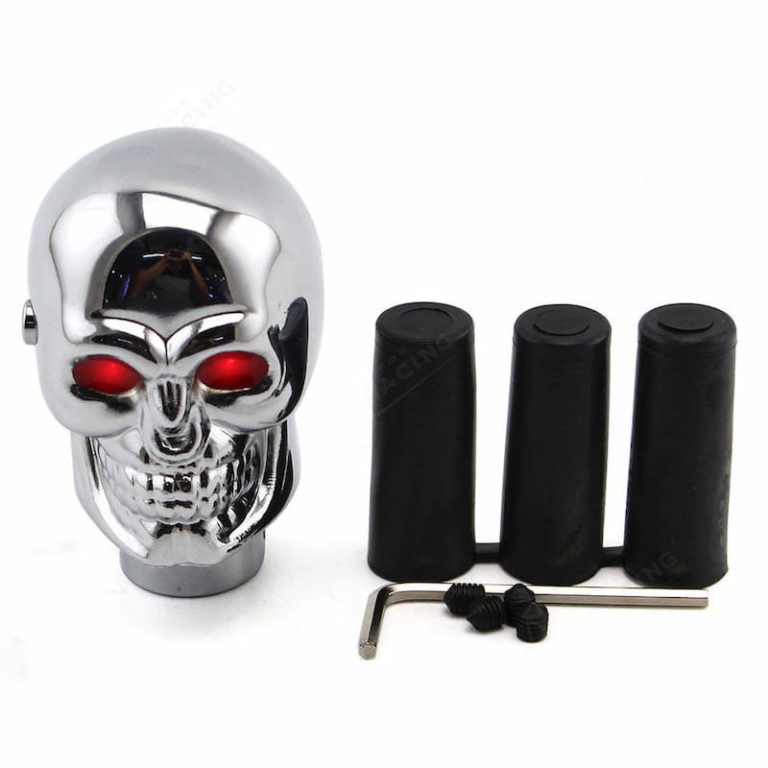 Silver Chrome Metal Skull Shift Knob with Led Lights Eyes | Coolshiftknobs
