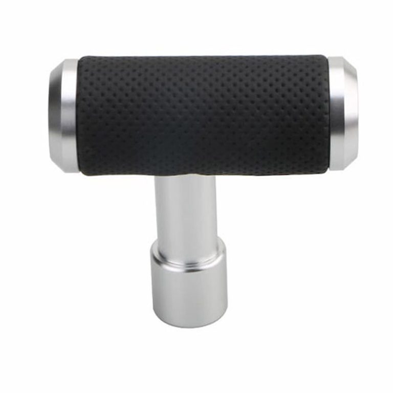 Heavy Weighted Leather Custom T Handle Shifter Knob Silver | Coolshiftknob